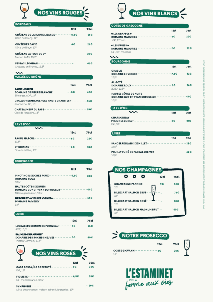 Notre carte – L'Estaminet de la Ferme aux Oies