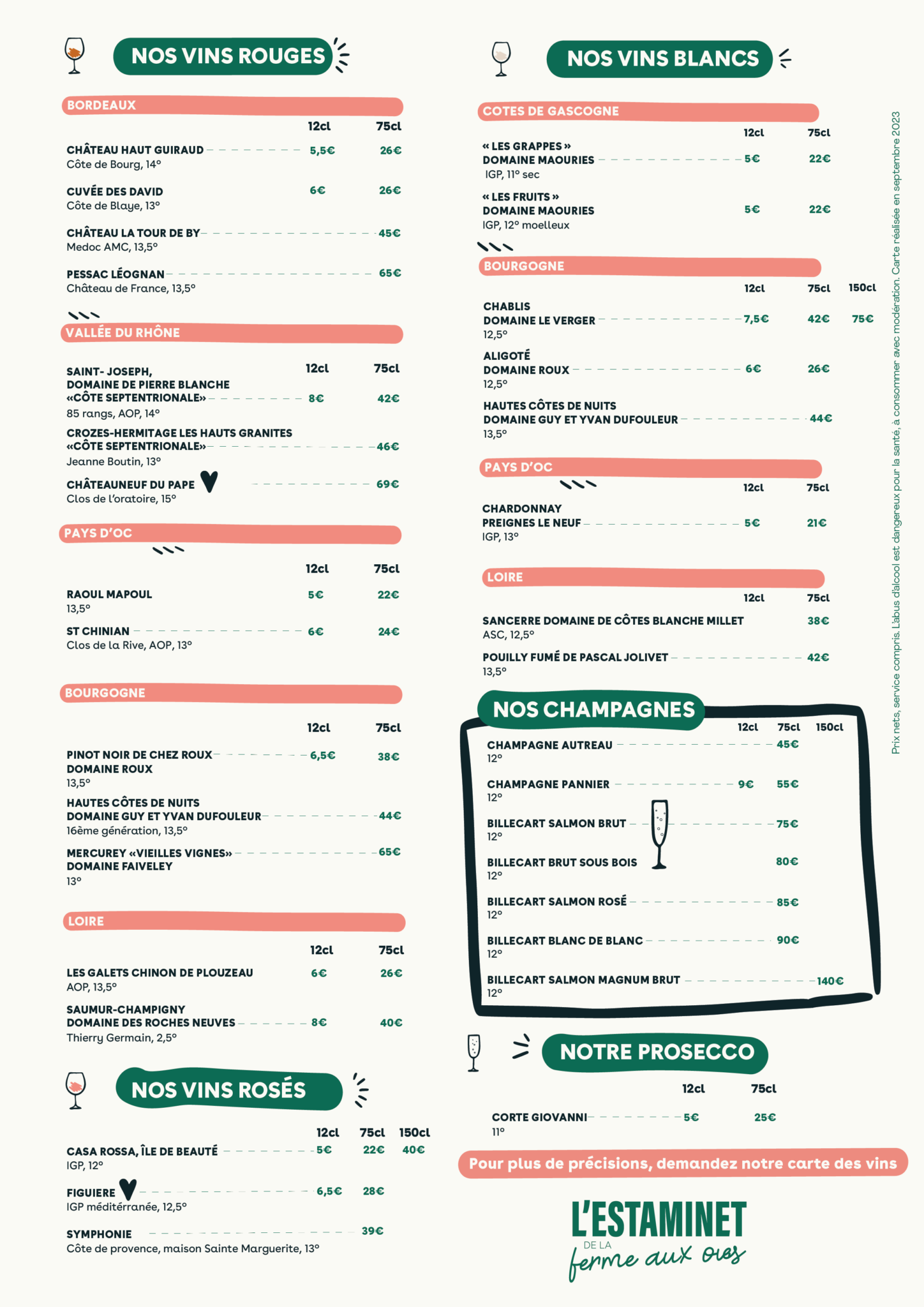 Notre carte – L'Estaminet de la Ferme aux Oies